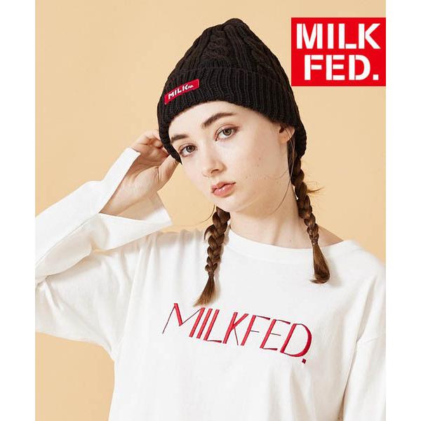 MILKFED. ニットキャップ 帽子 ミルクフェド MILKFED LOGO CABLE KNIT CAP 103223051001 ビーニー メンズ レディース : ARIEL ...