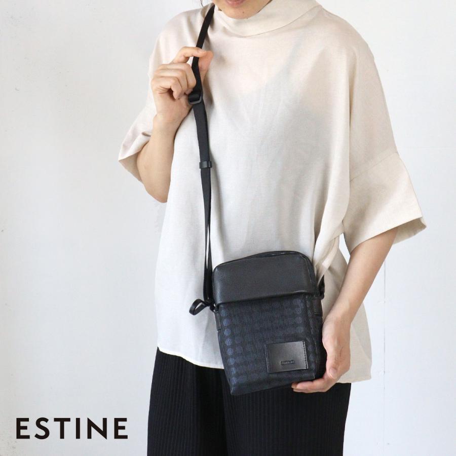 ESTINE（エスティーヌ） 縦型ミニショルダーバッグ ヘイズ 軽量 光沢 ドット ナイロン×牛革 ユニセックス ヘルメットバッグ 日本製 ...