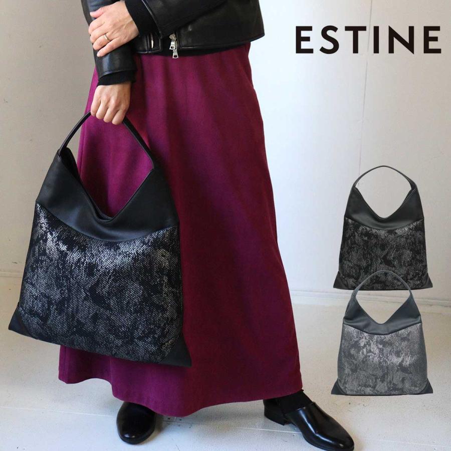 ESTINE（エスティーヌ） トートバッグ ワンハンドル Oblique (オブリーク) メタリック モード アート ポリエステル×牛革 本革 ...