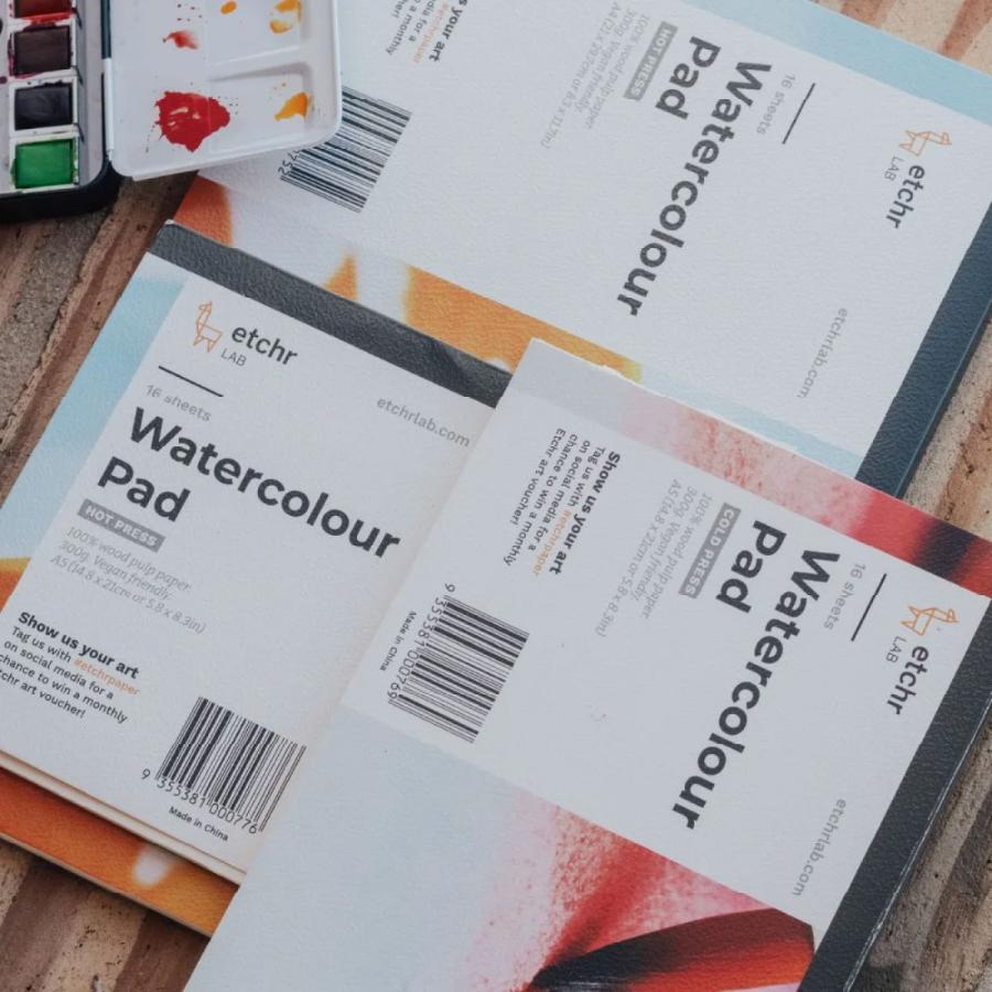 ホルベイン エッチャー(Etchr) ウッドパルプ 水彩紙ブロック 中目(275234)/細目(275235) A5 300g 16枚 ネコ ...