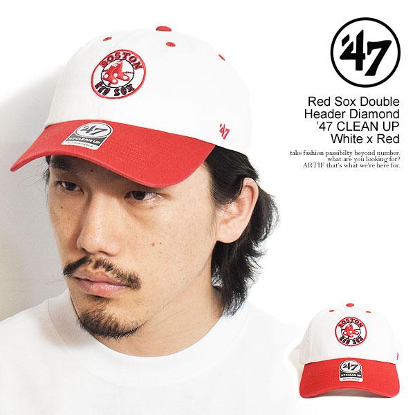 47Brand フォーティーセブン キャップ '47 Red Sox Double Header Diamond ’47 CLEAN UP White x メンズ ローキャップ レッドソックス ...