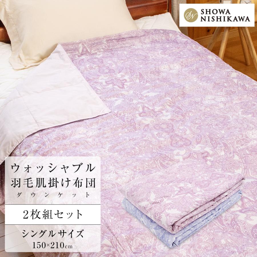 昭和西川 2枚セット 羽毛肌掛けふとん シングル ダウン50% 羽毛量250g ウォッシャブル ダウンケット 羽毛布団 02087 : ふとん ...