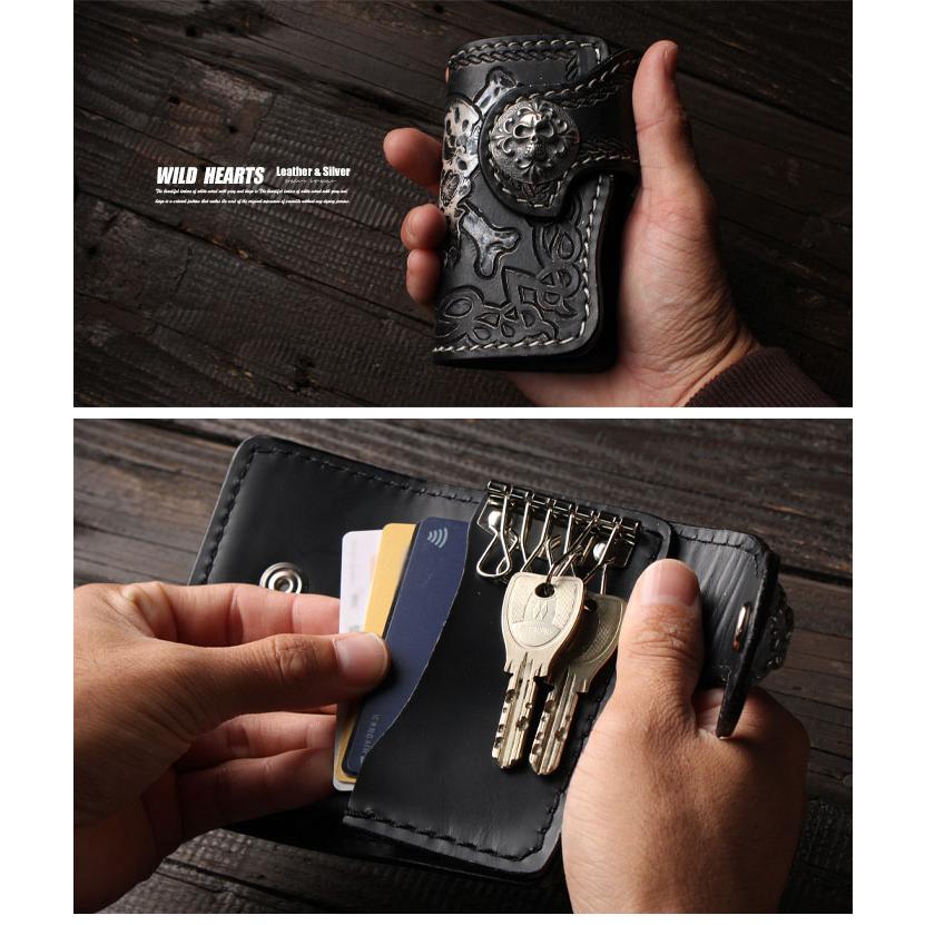 本革 キーケース カービング スカル ドクロ 骸骨 6連 キーフック 牛革 レザー 革 革小物 スマートキー メンズ レディース プレゼント アルバ aruba 0413r78 : ARUBA ...