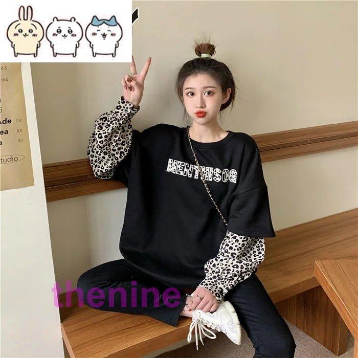 レオパード柄 重ね着風 長袖 Tシャツカットソー トップス T レオパード柄 重ね着風 長袖 Tシャツカットソー トップス T