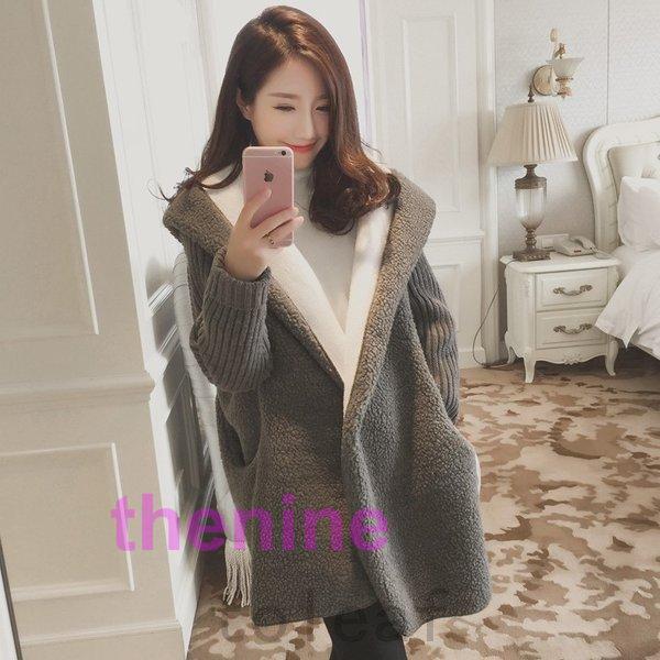 ブランド登録なし ボアコートレディースアウターパーカーロングもこもこニットリブバイカラールーズフェミニン : Thenine - 通販 - Yahoo!ショッピング