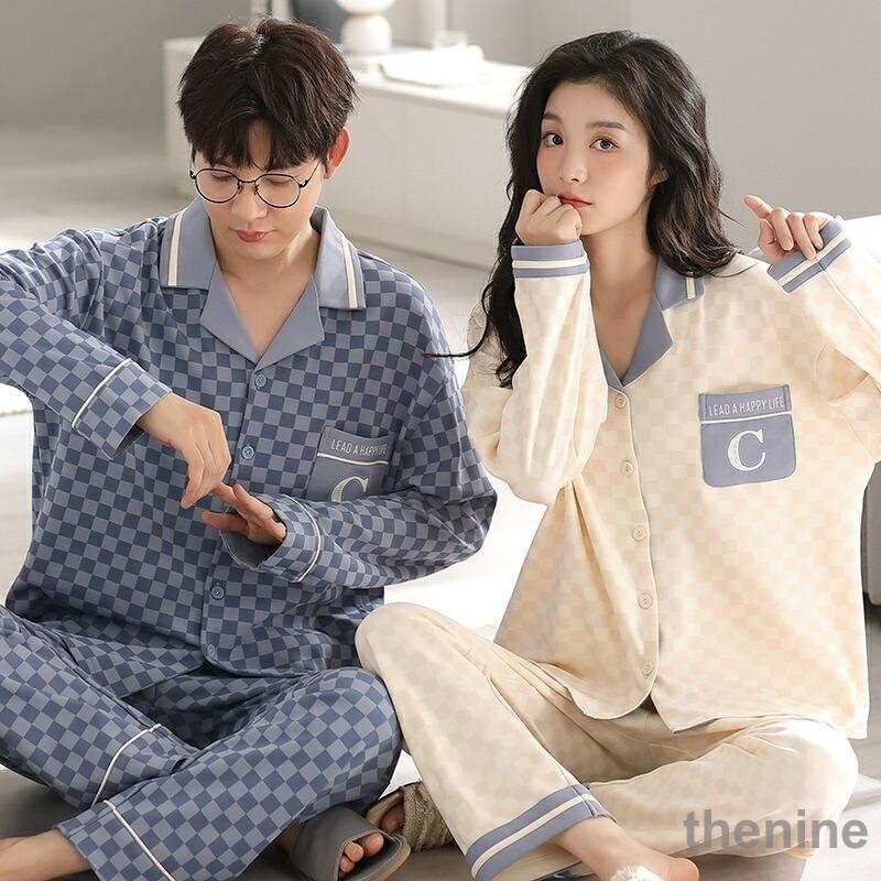ペア パジャマ 長袖 男女2着 セット 綿100％ チェック ゆったり