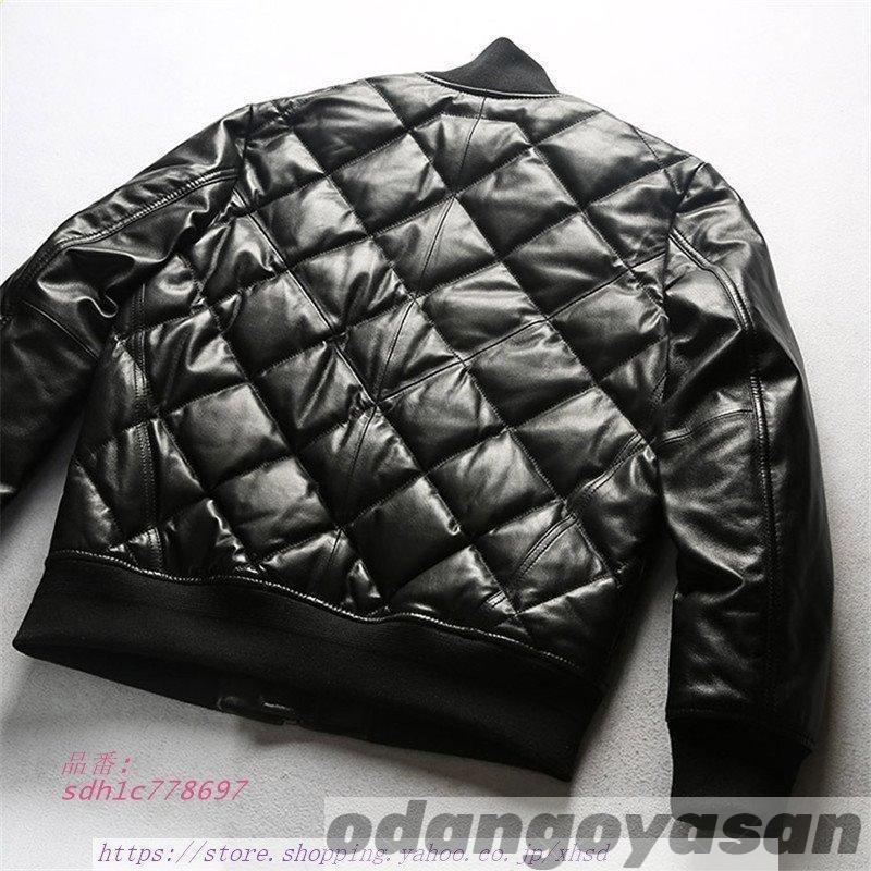 本革ダウンジャケット 菱形柄 レザーダウン 羊革ダウン 羊革