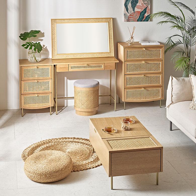 ラタン チェスト 木製 幅60cm 収納 4段 ウォールナット 収納棚 引き出し 脚付き サイドチェスト 衣類 おしゃれ 北欧 リゾート 家具 ...