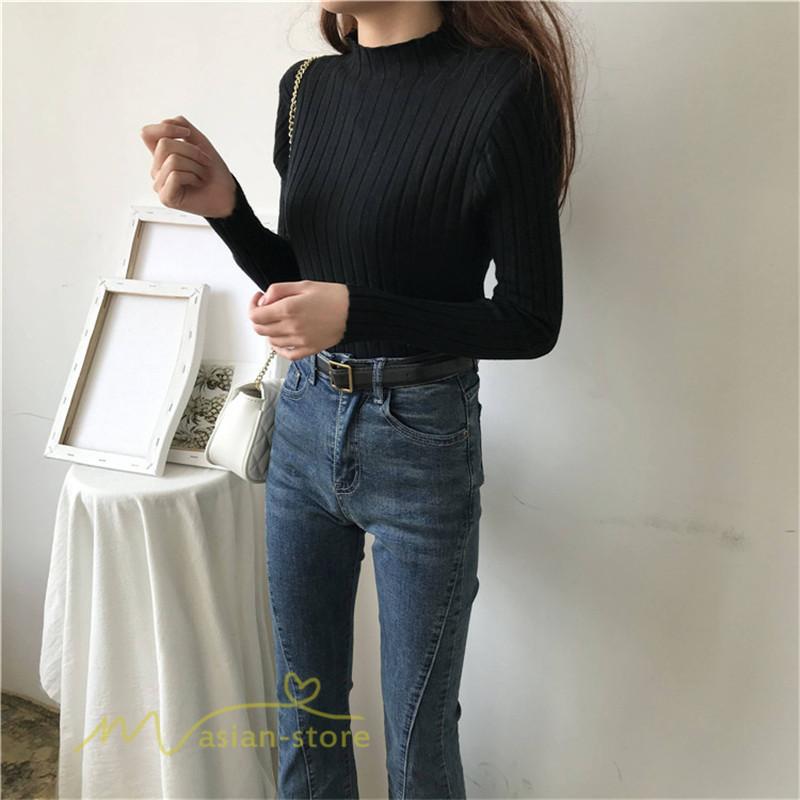 秋 冬 ニット セーター 長袖 プチハイネック レディース トップス 無地