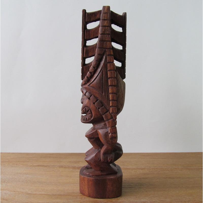 ティキの木彫り アクア TIKI AKUA KAI 30cm 木製スワール無垢材 【ハワイアン雑貨 ティキの置物 海の神 アクア】YSA ...