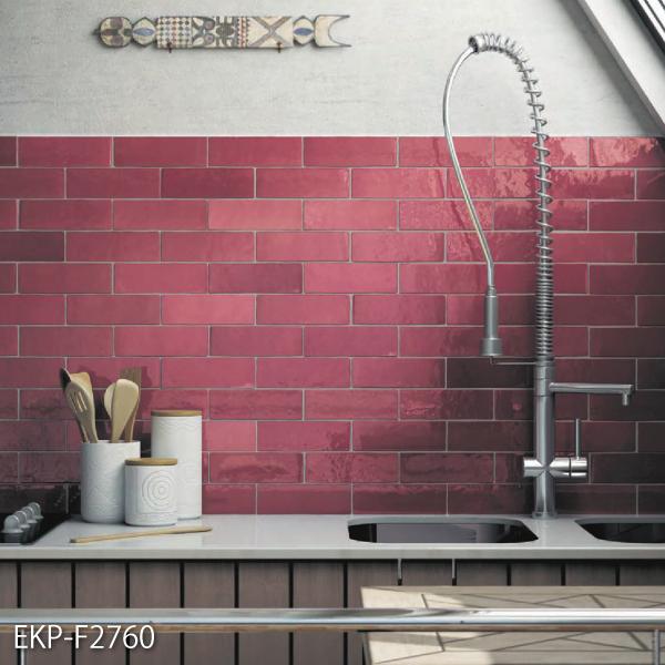 デザイン内装タイル(ケース) バーガンディ Burgundy 200×65角平(ブライト) 38枚入 EKP-F2750 / 名古屋モザイク ...