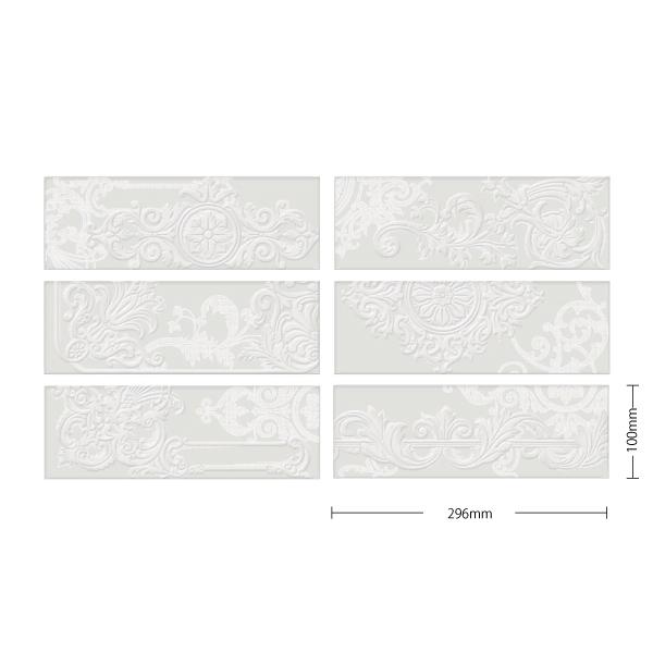 名古屋モザイク /マヨリカモデルナ Maiolica Moderna 300×100角平レリーフ(柄 6種ランダムミックス) 34枚入 ISC ...