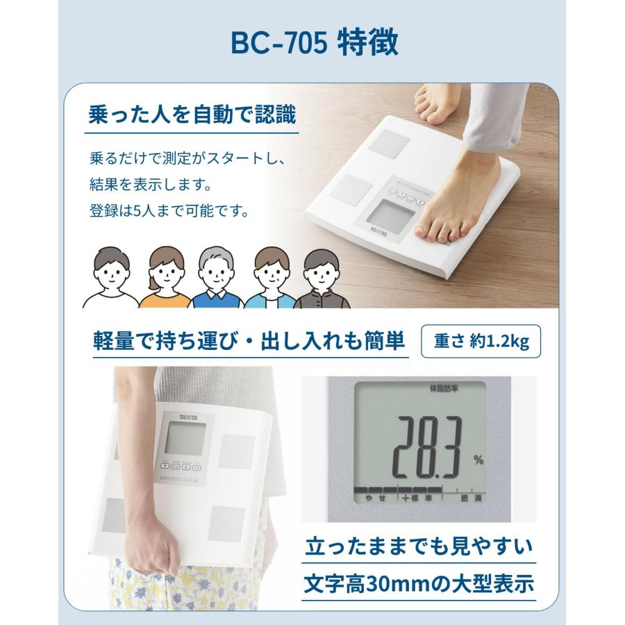 タニタ 体重計 体組成計 ヘルスメーター BC-705N【体脂肪率/内臓脂肪レベル/筋肉量/基礎代謝量/体内年齢/BMI/日本製/乗るピタ】 : アスチルベshop - 通販 - Yahoo ...