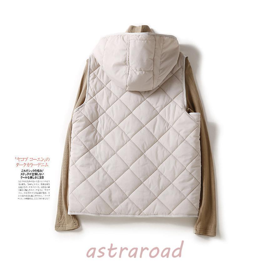 中綿ベスト レディース ベスト フード付き 袖なし 無地 ショット丈