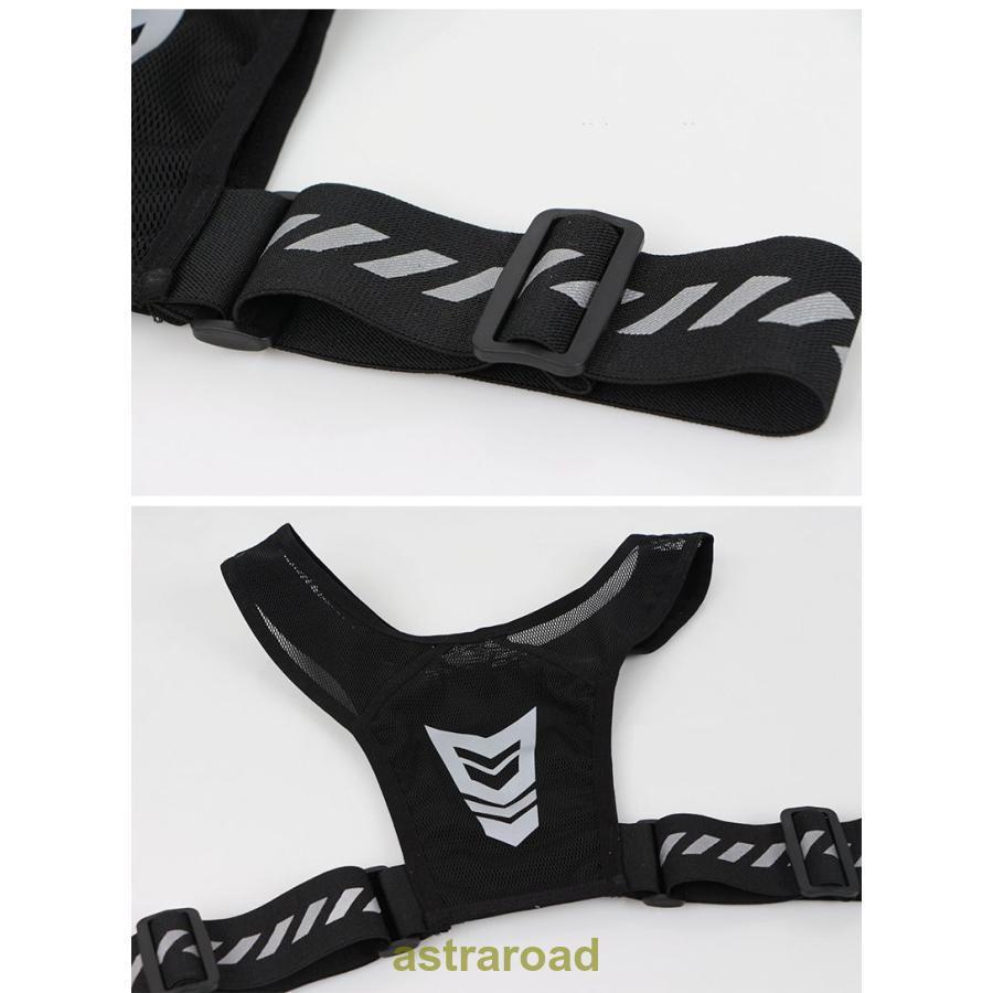 ランニグポーチ ランニングベスト チェストバッグ 反射テープ ゴム メッシュ 通気性 ポケット ファスナー 収納 ボトルホルダー 小物入れ ...