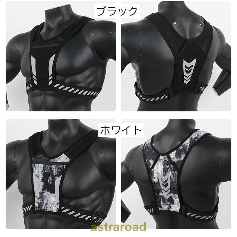 ランニグポーチ ランニングベスト チェストバッグ 反射テープ ゴム メッシュ 通気性 ポケット ファスナー 収納 ボトルホルダー 小物入れ ...