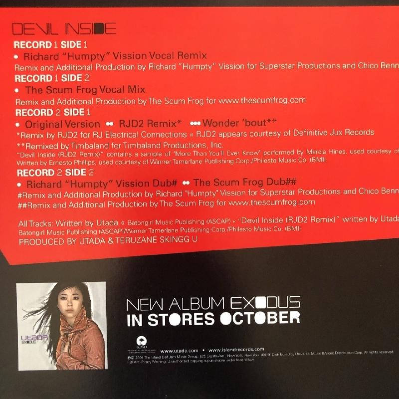 レア盤 宇多田ヒカル Hikaru Utada 2004年 2枚組12"EPレコード デヴィル・インサイド Devil Inside 米国盤 J-Pop Chico Bennett ...