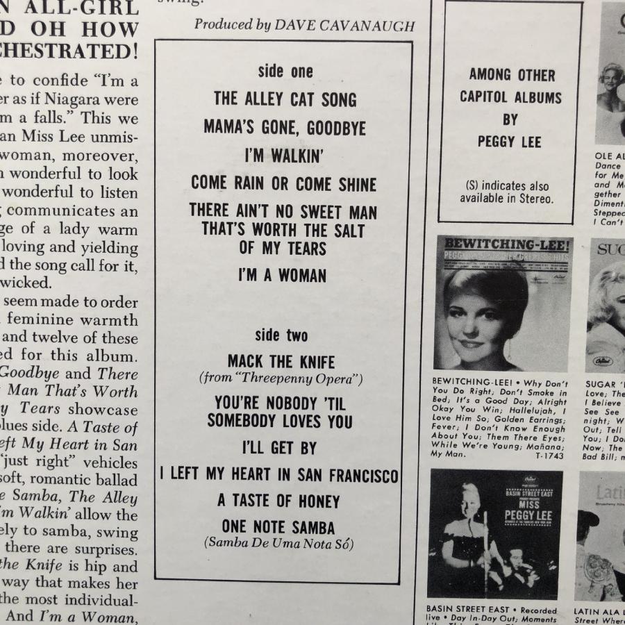 原信夫Collection 美盤 1963年米国オリジナルリリース盤 ペギー・リー Peggy Lee LPレコード I'm A Woman ...