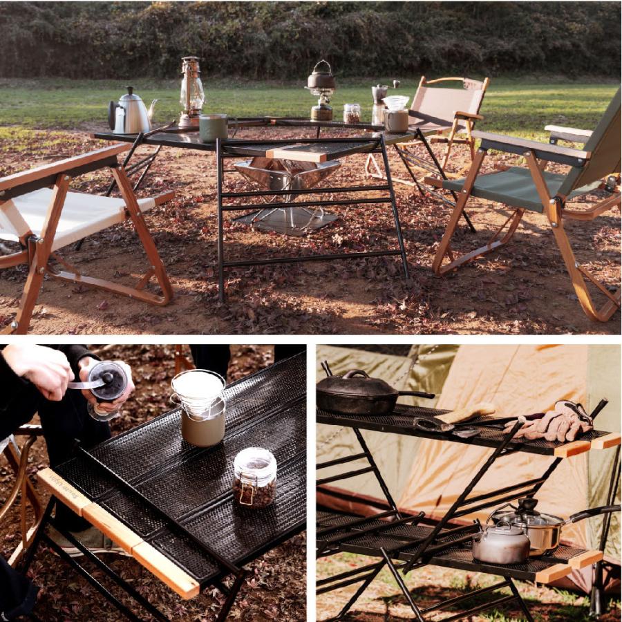 アウトドアテーブル キャンプ 高45×幅129×奥89cm 囲炉裏風 2段テーブル ラック 木製グリップ 収納バッグ付き 焚き火 South Light 当日発送 sl-zz104 :sl ...