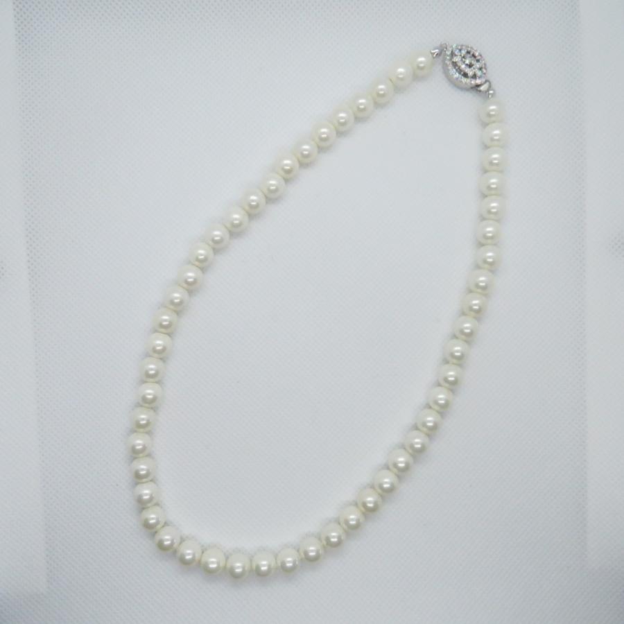 貝パール白1連ネックレス+デコレーション03クラスプ8mm50cm銀色金具2NK110308WH50 : 飛鳥庵 - 通販 - Yahoo!ショッピング