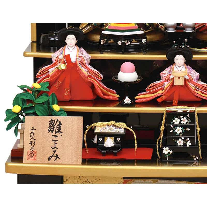 雛人形 ひな人形 雛 コンパクト収納飾り 三段飾り 五人飾り 千匠人形工房 雛ごよみ 小三五親王 柳官女 三曲黒塗金ボカシ熨斗桜屏風 h063-fz-4k16-gp-016 :fz-4j16 ...
