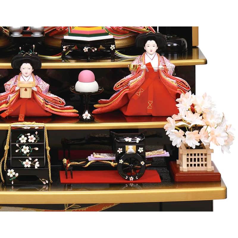 雛人形 ひな人形 雛 コンパクト収納飾り 三段飾り 五人飾り 千匠人形工房 雛ごよみ 小三五親王 柳官女 三曲黒塗金ボカシ熨斗桜屏風 h063-fz-4k16-gp-016 :fz-4j16 ...