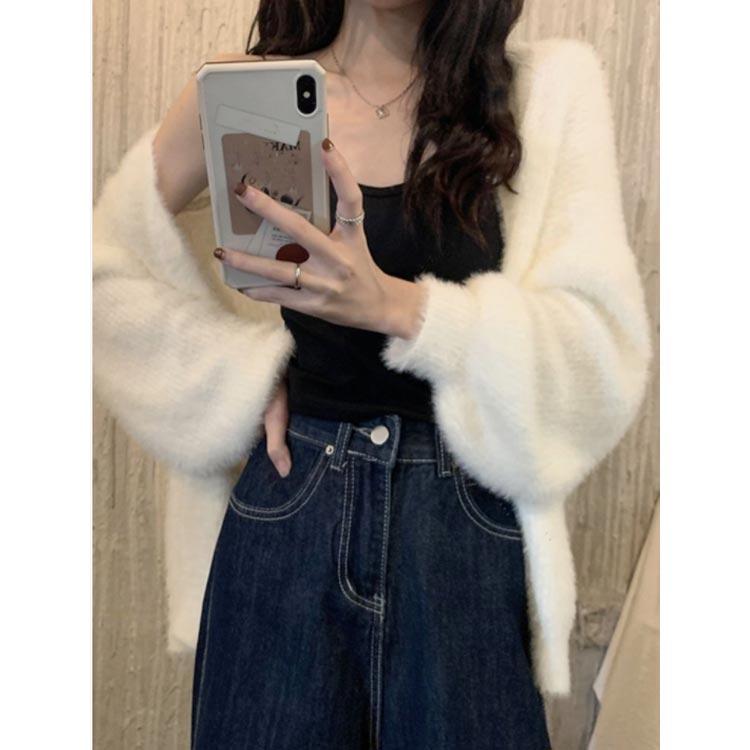 モコモコ Vネック カーディガン アウター レディース 長袖 暖かい 白