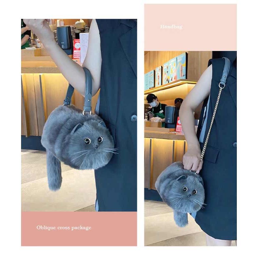 ネコ型トートバッグ ふわふわ エコファー ネコ好き ネコグッズ 猫