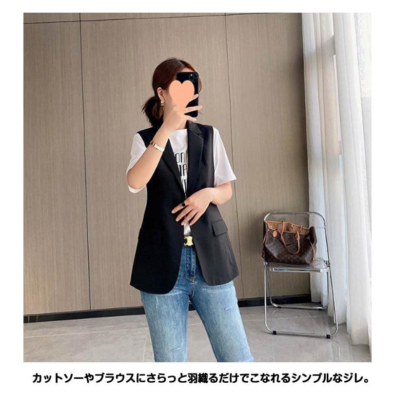 春 レディース Vネック 夏 ベスト ジレ ミドル丈 きれいめ トップス ジャケット テーラードベスト 秋 羽織り オフィス カジュアル : seam - 通販 - Yahoo!ショッピング