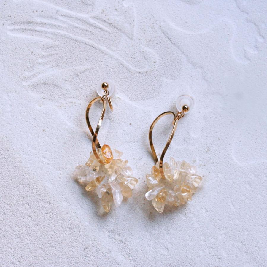 NOFALL EARRING イヤリング 天然石 ノンホール NOFALL/さざれ天然石うねり輪っか クリア 水晶 ブルー アクアマリン イエロー シトリン パープル アメジスト ...