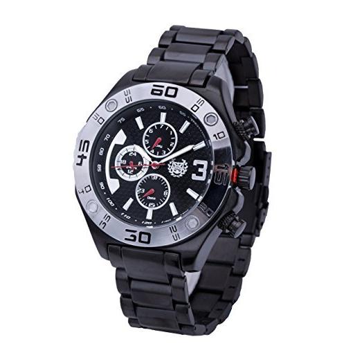 ShoppeWatch メンズ腕時計 Reloj ブラックメタルブレスレット 多機能 日付 大きな文字盤 AQ202822G ...