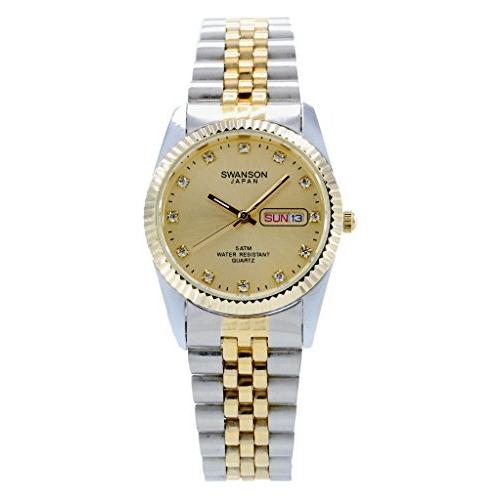 Swansonメンズツートンカラーday-date Watch Gold Dial With Stones with Travel Case ...