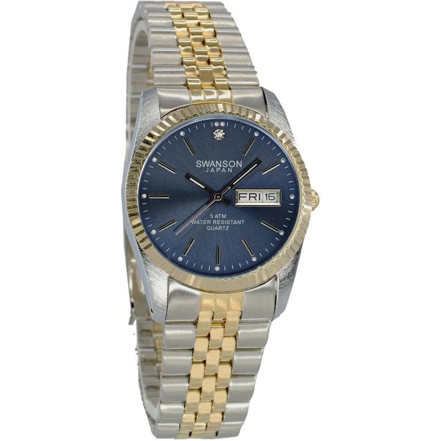 Swanson日本メンズツートンカラーday-date Watch NavyブルーDial with Travel Case ...