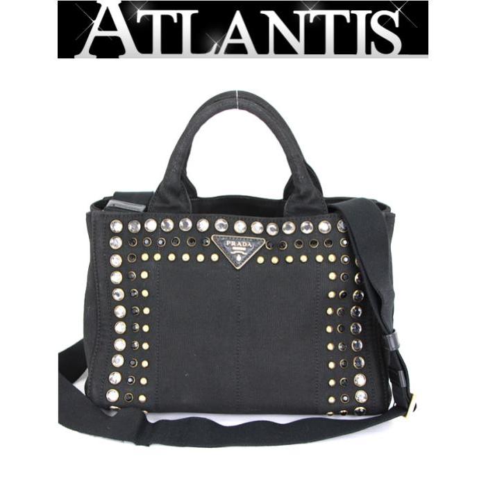 PRADA SALE プラダ カナパ ミニ トートバッグ 2WAY ビジュースタッズ キャンバス 黒 : atlantis - 通販 - Yahoo!ショッピング