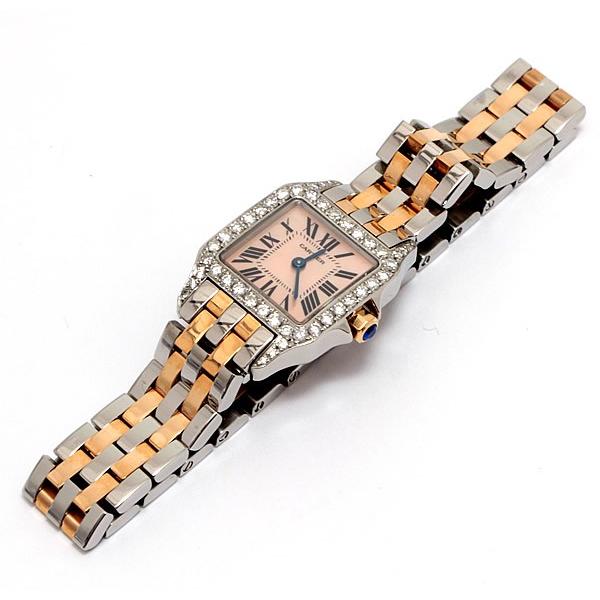 【広尾店】カルティエ Cartier サントスドゥモワゼル SM コンビ シェル文字盤 K18PG×SS ベゼルアフターダイヤ 【13789 ...