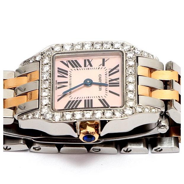 【広尾店】カルティエ Cartier サントスドゥモワゼル SM コンビ シェル文字盤 K18PG×SS ベゼルアフターダイヤ 【13789 ...