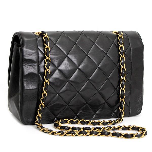 【広尾店】 シャネル CHANEL ダイアナフラップ マトラッセ25 チェーンショルダーバッグ ラム 黒 G金具 3番 【14651 ...