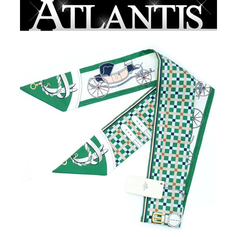 【広尾店】 極美品 エルメス HERMES ツイリー 馬車の変遷 LES VOITURES NOUVELLE シルク100％ グリーン×クリーム 【15280】 : 15280 ...