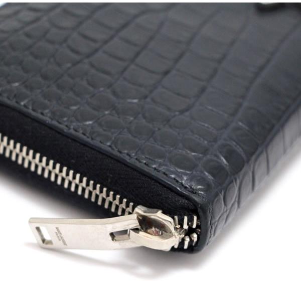サンローラン パリ SAINT LAURENT PARIS YSLロゴ ラウンドファスナー長財布 クロコ型押し ネイビー シルバー金具 ...