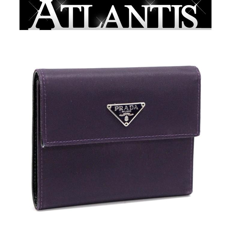極美品 プラダ PRADA 三角ロゴ 三つ折り財布 ナイロン×サフィアーノレザー パープル 【64555】 : 64555 ...