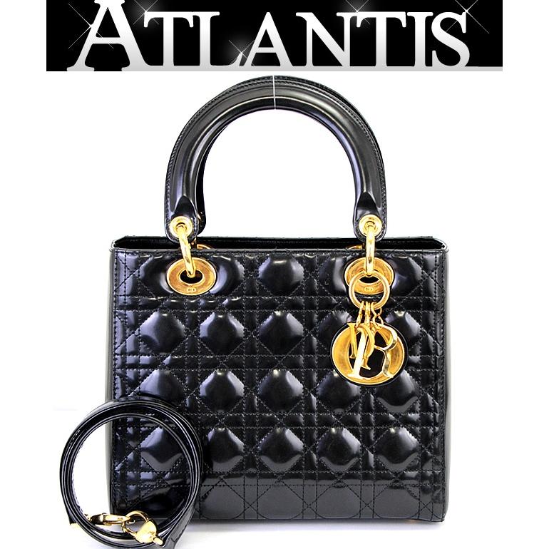 クリスチャンディオール Christian Dior レディディオール カナージュ ハンドバッグ 2WAYバッグ ミディアム パテント 黒 G ...