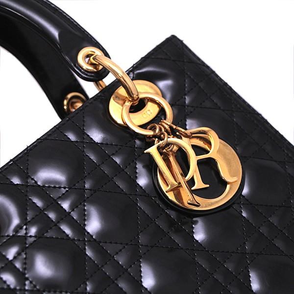 クリスチャンディオール Christian Dior レディディオール カナージュ ハンドバッグ 2WAYバッグ ミディアム パテント 黒 G ...