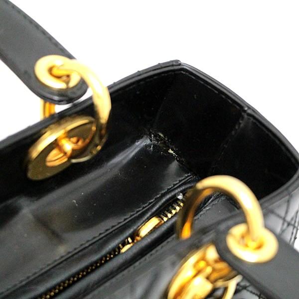 クリスチャンディオール Christian Dior レディディオール カナージュ ハンドバッグ 2WAYバッグ ミディアム パテント 黒 G ...