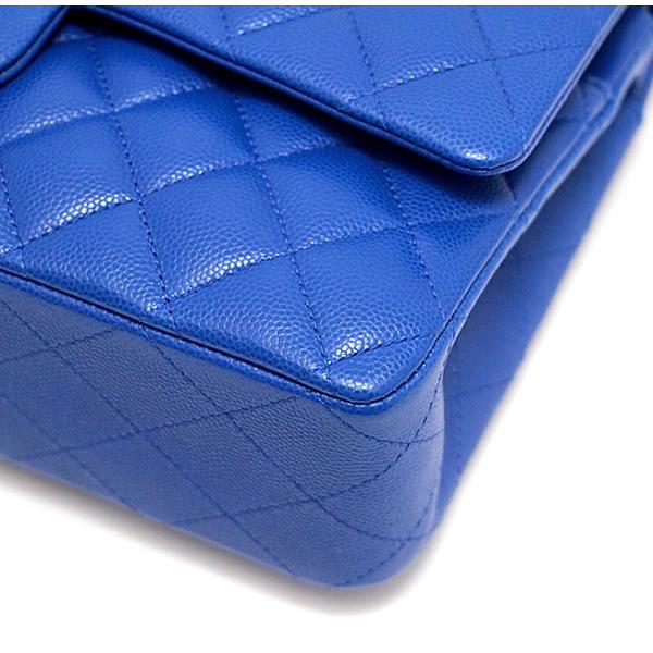 シャネル CHANEL マトラッセ25 Wフラップ チェーンショルダーバッグ キャビアスキン 青 G金具 シリアルプレート 【65968 ...