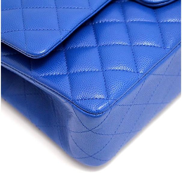 シャネル CHANEL マトラッセ25 Wフラップ チェーンショルダーバッグ キャビアスキン 青 G金具 シリアルプレート 【65968 ...