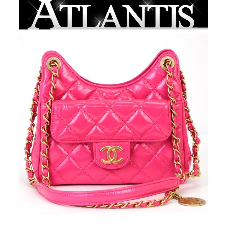 シャネル CHANEL マトラッセ ホーボーバッグ ショルダーバッグ シャイニーラムスキン ピンク シリアルプレート 【66558 ...