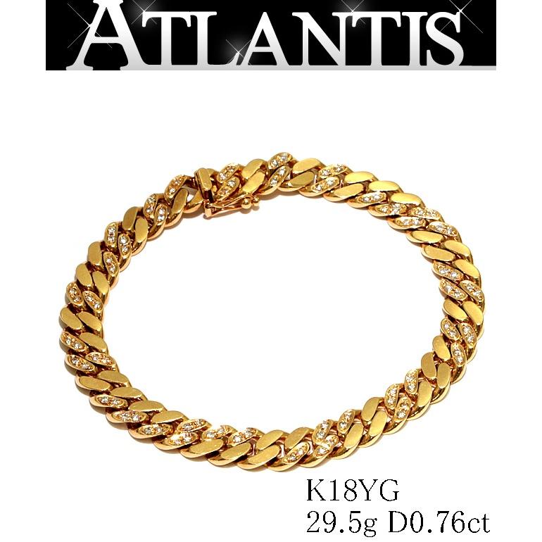 地金 K18 喜平 ダイヤブレスレット 二面シングル 約19cm 29.5g D0.76ct 【67870】 : atlantis - 通販 - Yahoo!ショッピング