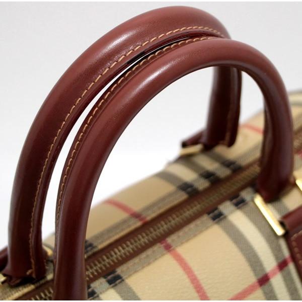 バーバリー BURBERRY ノバチェック ミニボストンバッグ ハンドバッグ PVC×レザー ベージュ×ブラウン 【67954 ...