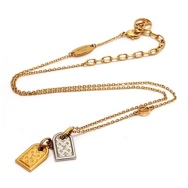 ルイヴィトン LOUIS VUITTON ナノグラム ネックレス モノグラム シルバー×ゴールド M63141 45cm 【68548 ...