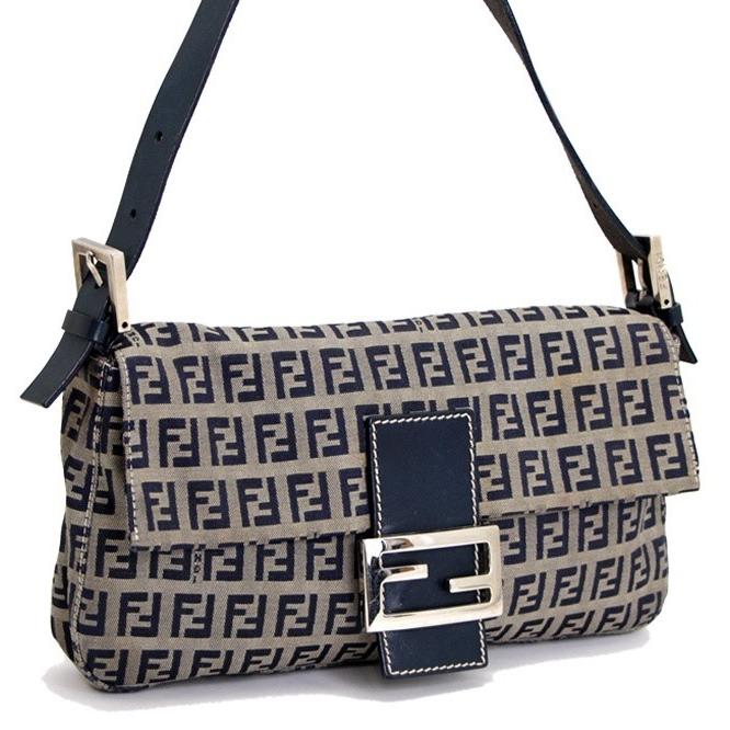 フェンディ FENDI ズッキーノ マンマバケット ショルダーバッグ キャンバス グレー×ネイビー S金具 【68968 ...